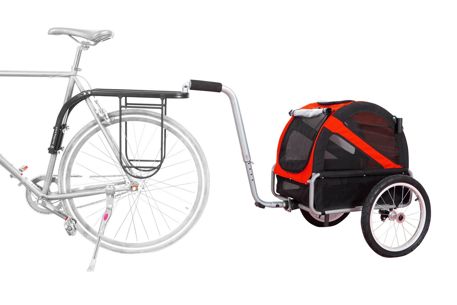 Dog bike trailer DoggyRide Mini20 red Britch frame coupling grey